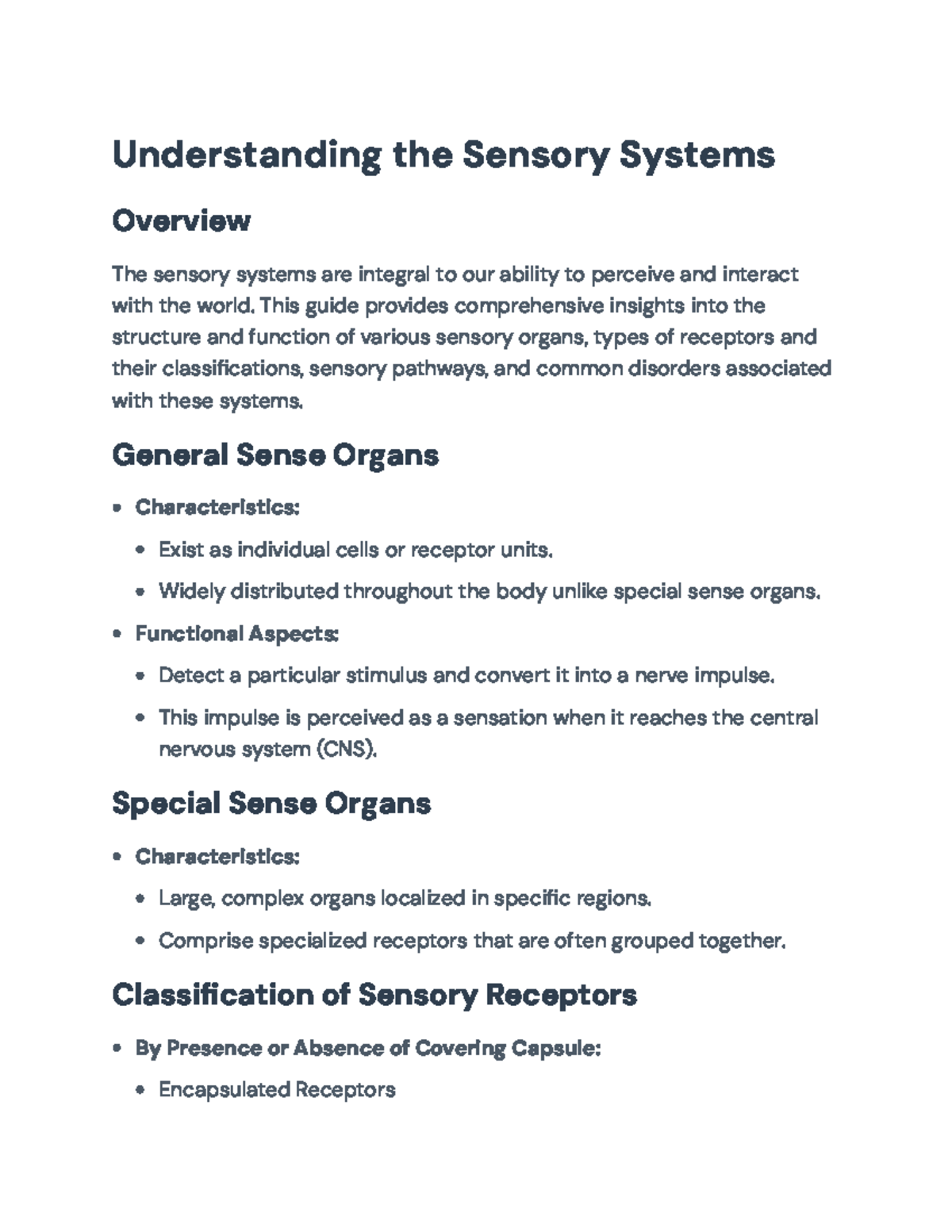 Understanding Sensory Systems: Structure, Function, and Disorders ...