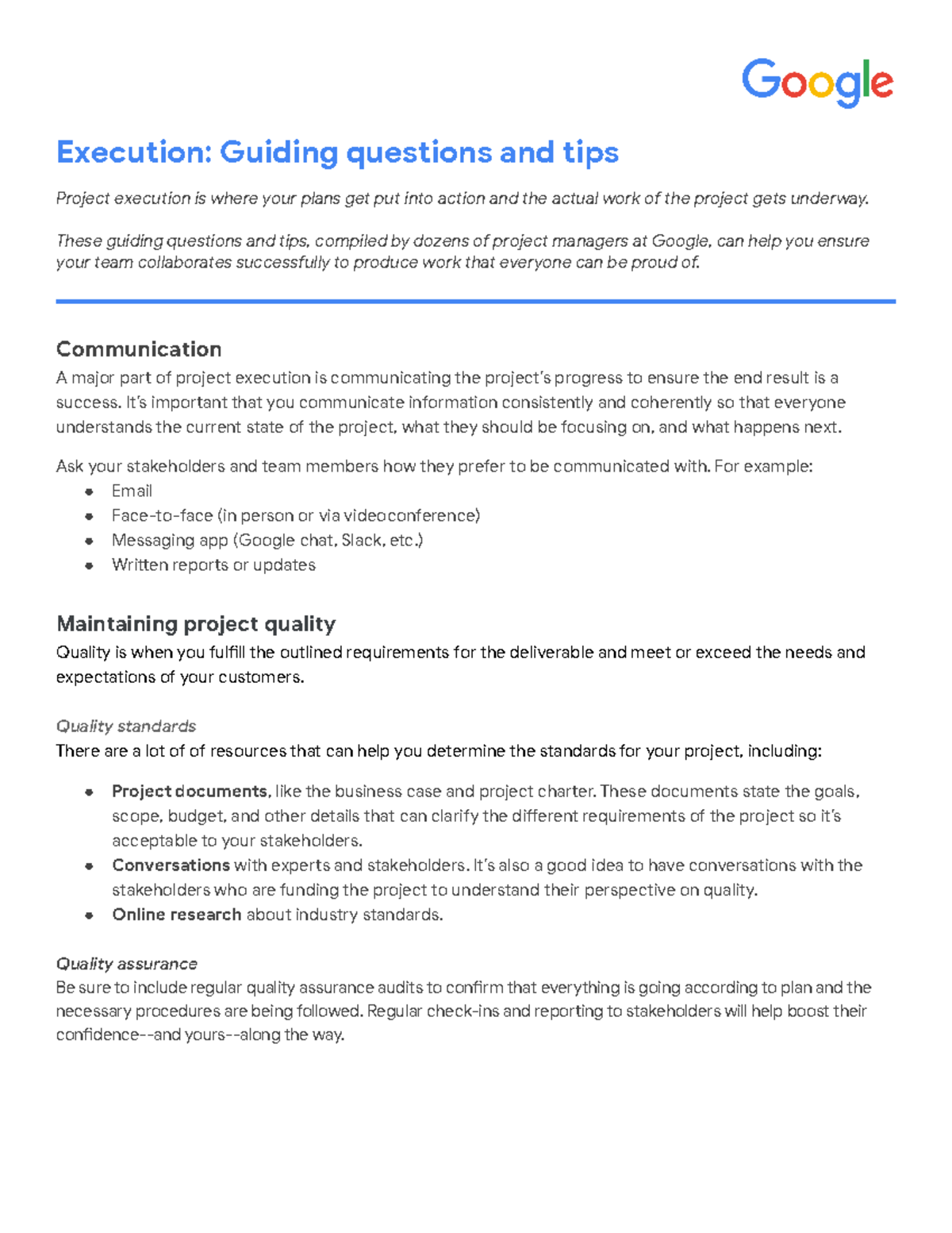 Guiding Questions and Tips for Effective Project Execution - Studocu