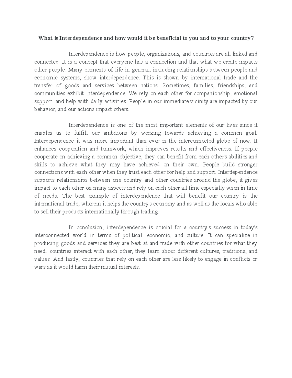 Interdependence in Today's Global Context: Benefits for Individuals ...