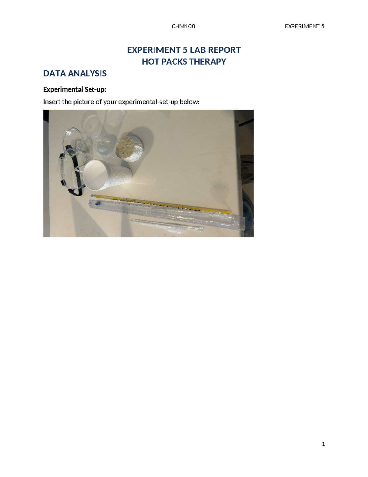 CHM100 Experiment 5: Lab Report on Hot Packs Therapy - Studocu