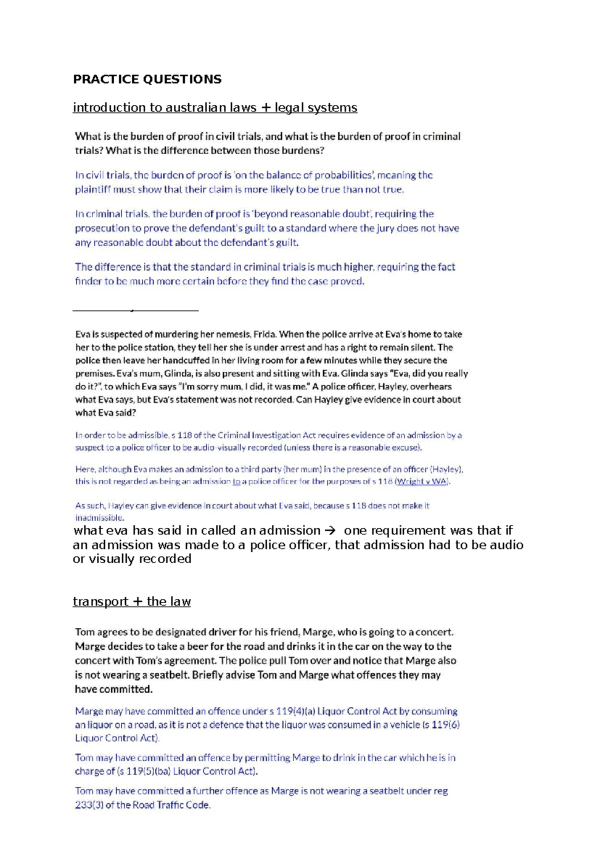 LAWS1112 Exam Notes: Introduction to Australian Legal Systems - Studocu