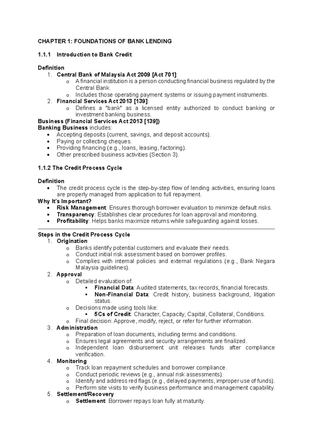 Fin367 Chapter 1-3 Study Notes on Bank Lending Foundations - Studocu