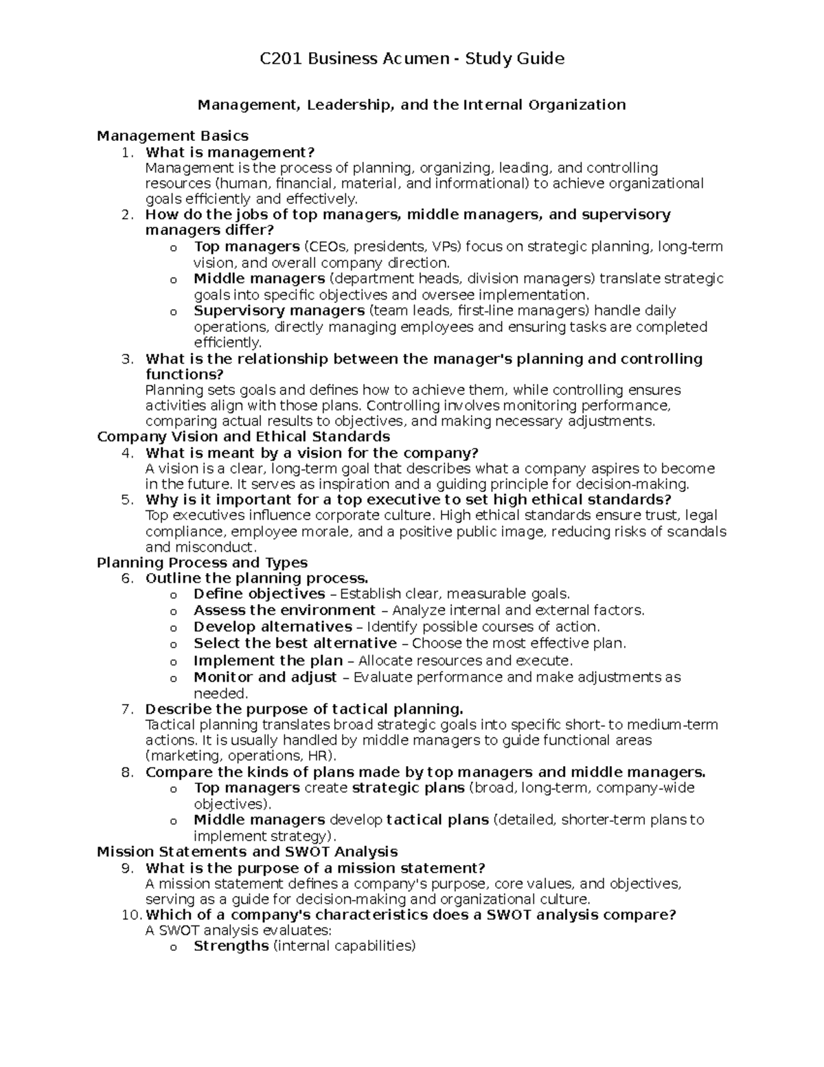 C201 Business Acumen: Key Concepts for Management and Leadership - Studocu