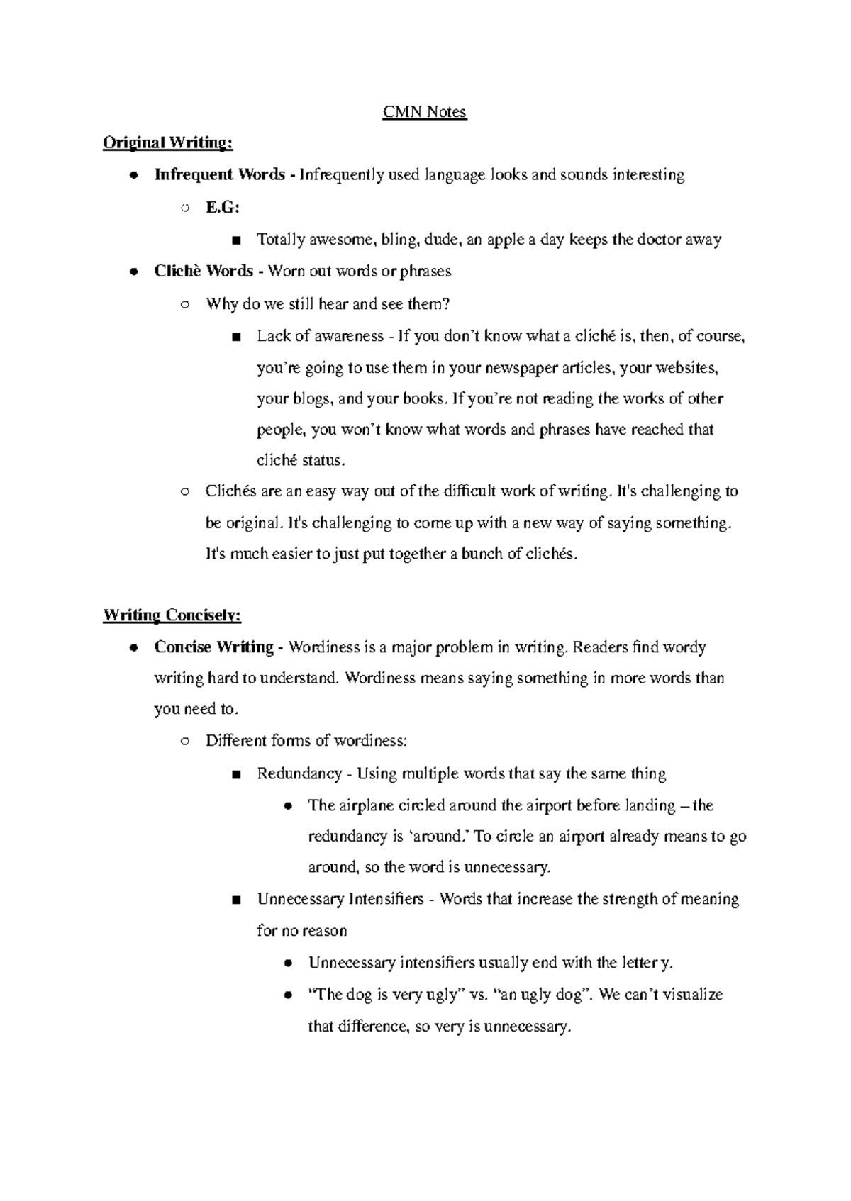 CMN Notes pt. 2 - CMN Notes Original Writing: Infrequent Words ...