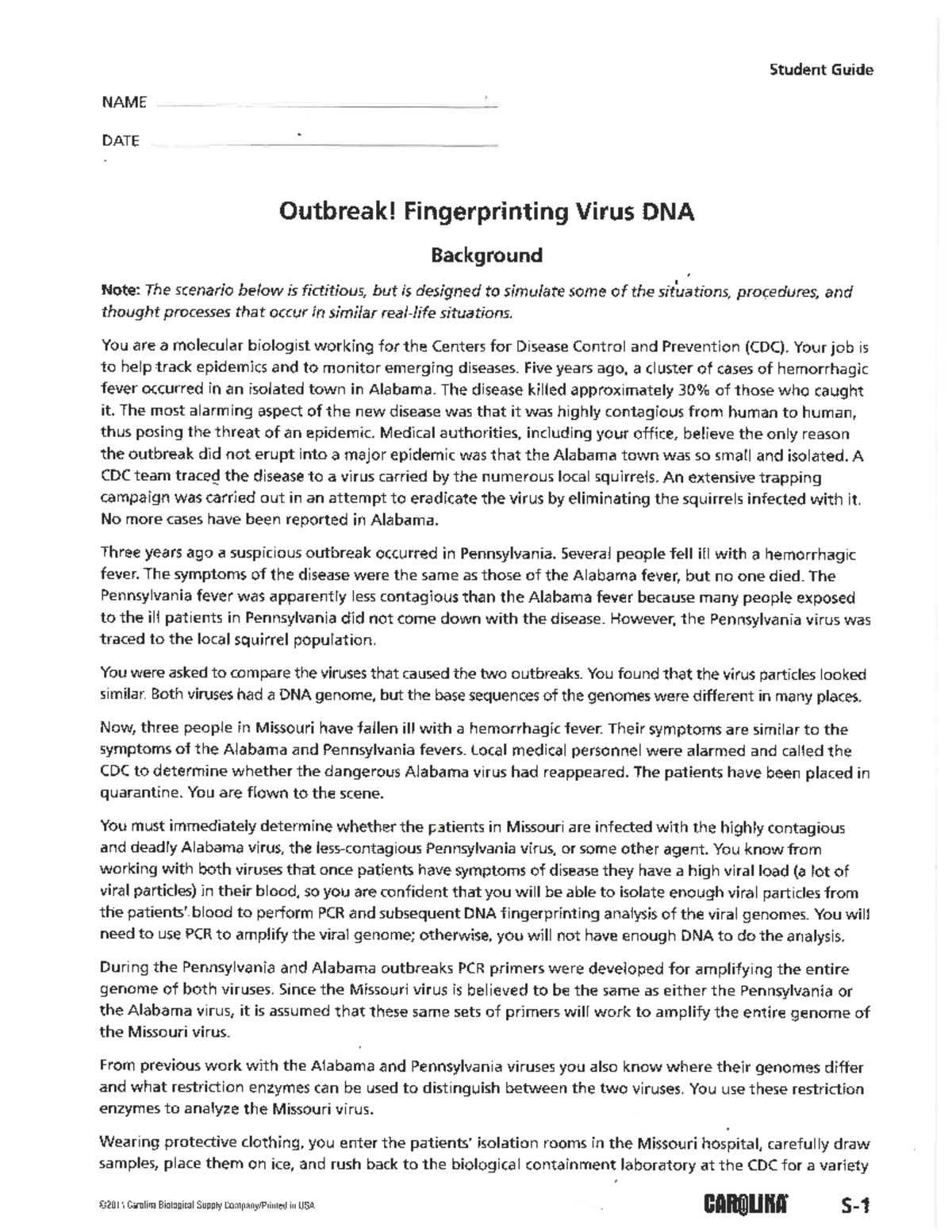 Outbreak! Virus DNA Fingerprinting Lab Guide (Bio 101) - Studocu