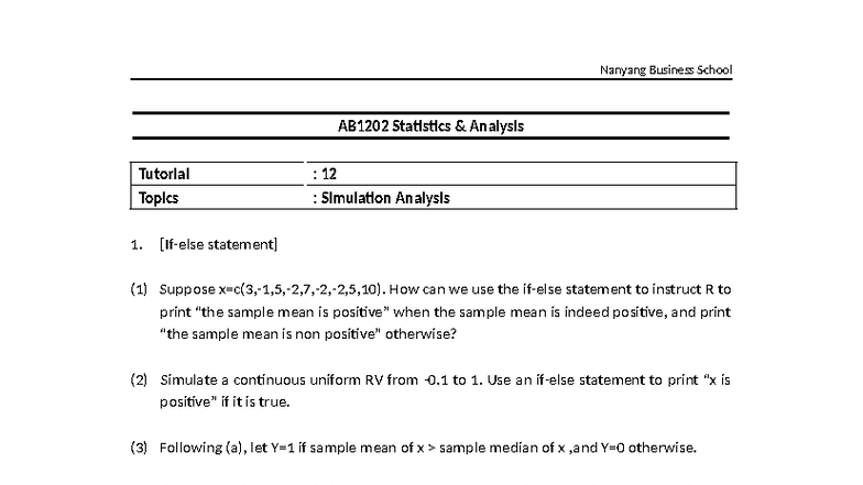 Questions week 12 - tutorial qn - Nanyang Business School AB1202 ...