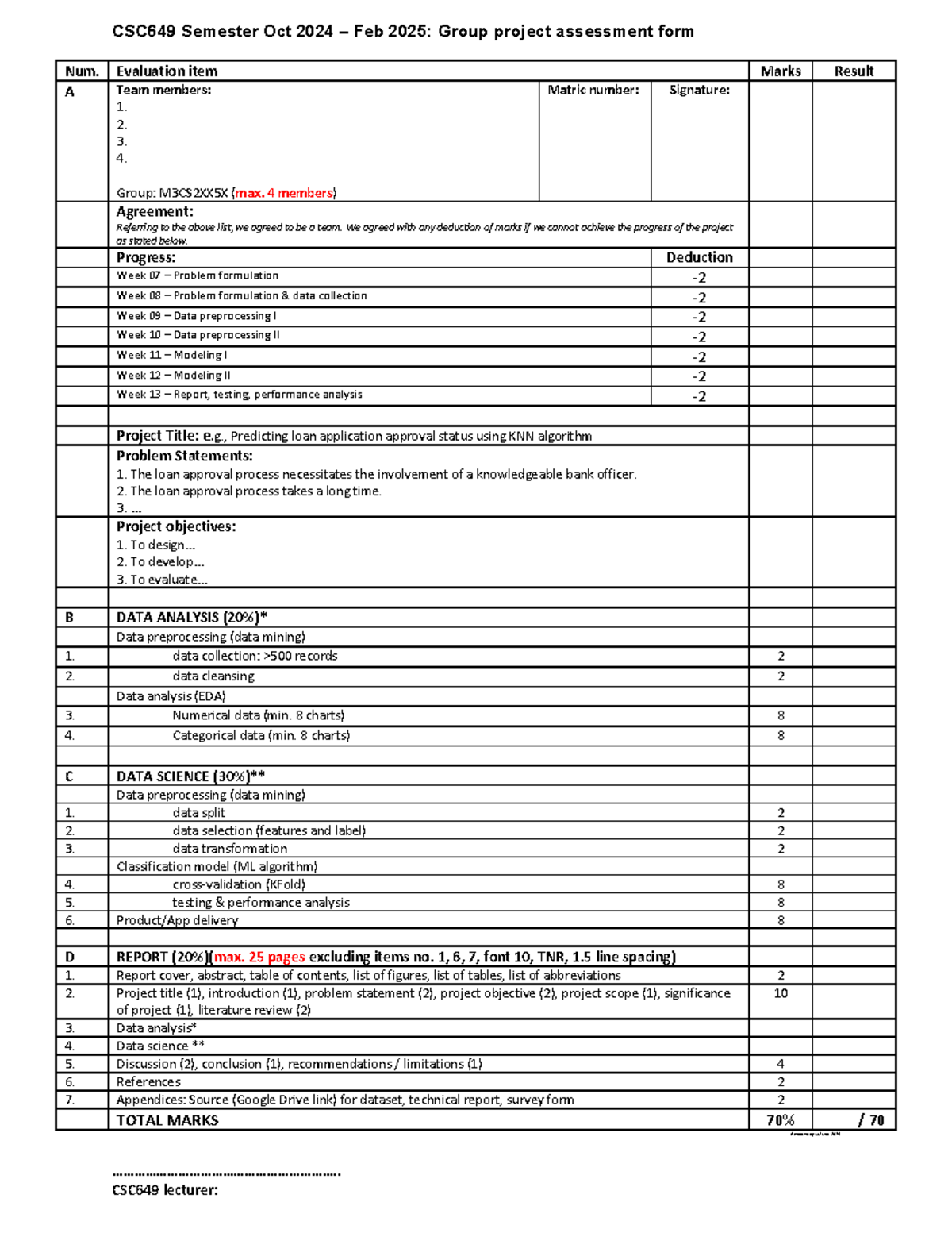 CSC649 Group Project Evaluation Form - Oct 2024 to Feb 2025 - Studocu
