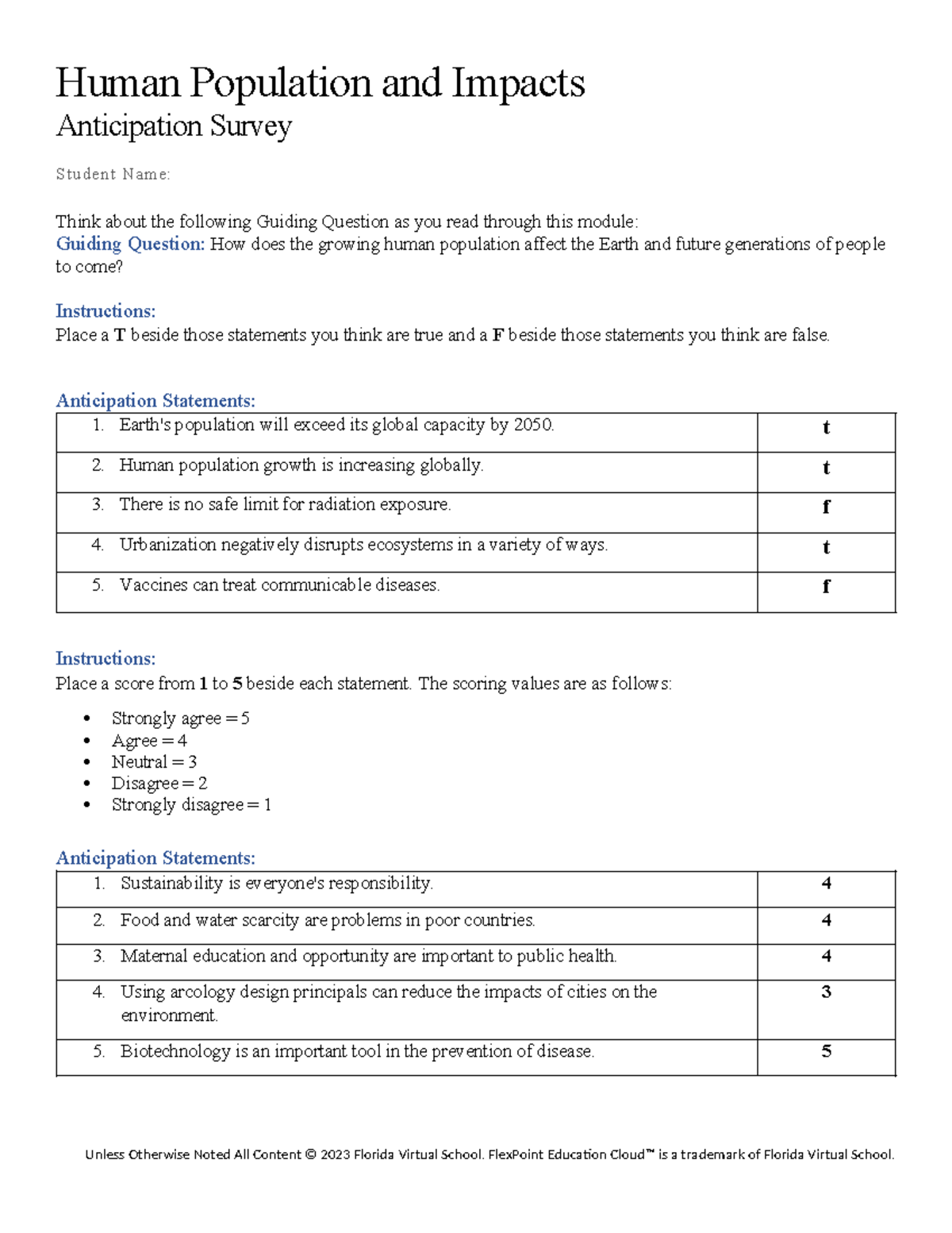 05 00 Anticipation Survey on Human Population Impacts - Studocu