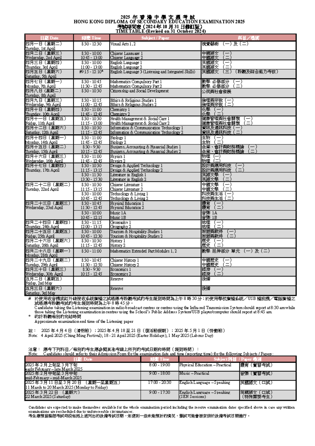 2025 DSE timetable - Yhhhfghgggg - 2025 ⸜ 楁 㷗 ᷕ ⬠ 㔯 ᄅ 侫 娎 HONG KONG ...