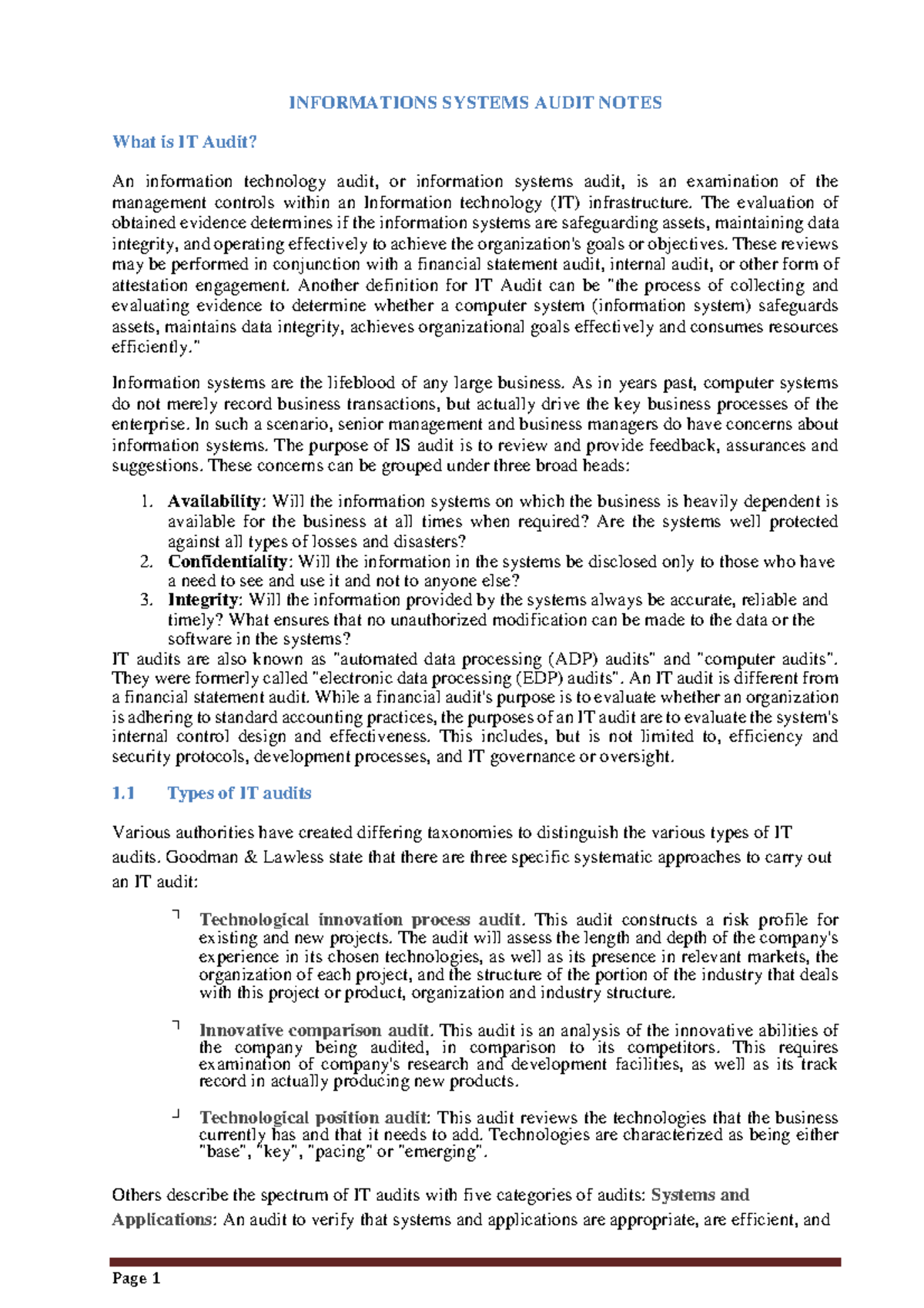 IT Audit: Comprehensive Notes on Informations Systems Audit Techniques ...