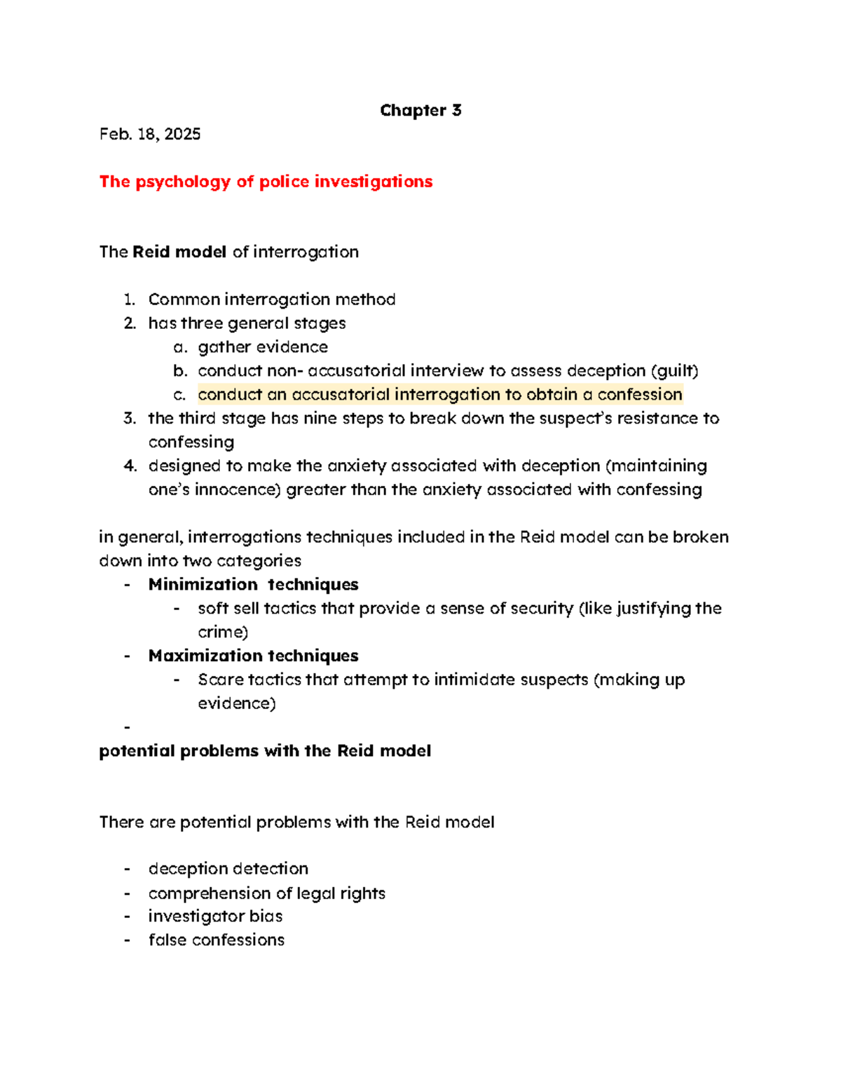 Forensic Psychology Test 2: The Reid Model & Eyewitness Testimony - Studocu