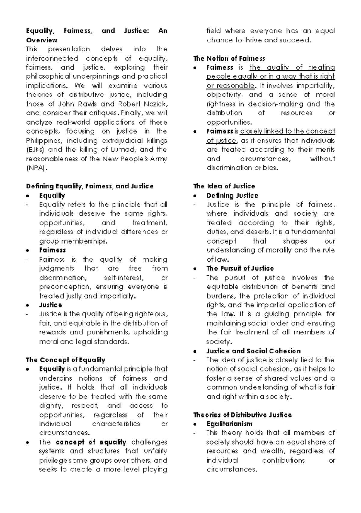 Ethics MT - Equality, Fairness, and Justice - Equality, Fairness, and ...