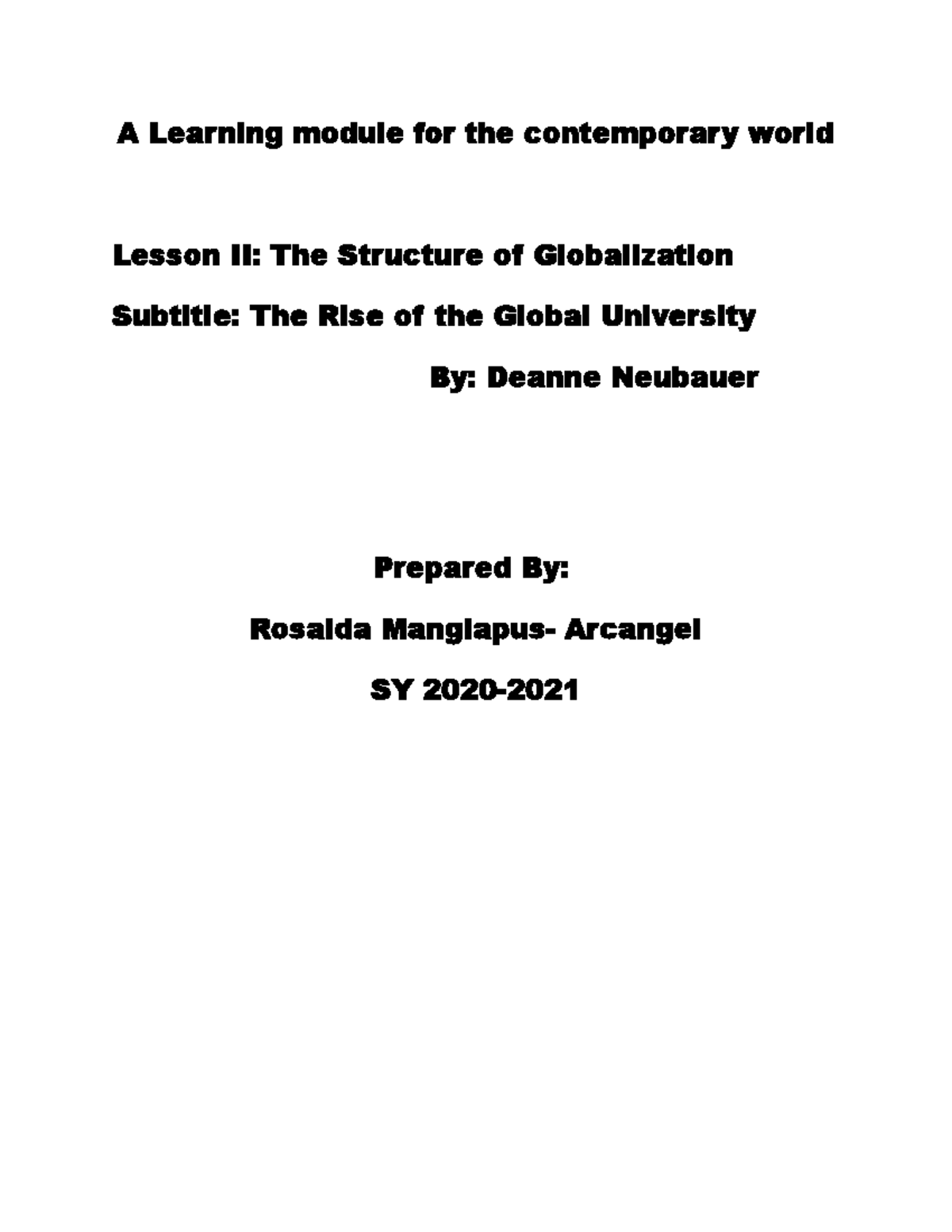 Lesson II: The Structure of Globalization and Rise of Corporations ...