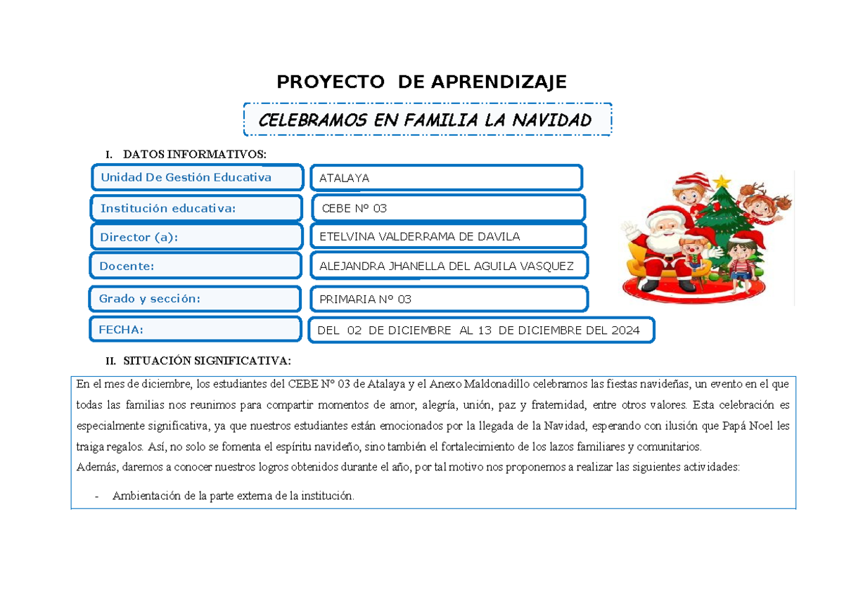 Proyecto de Aprendizaje: Celebración Navideña en Diciembre - Studocu