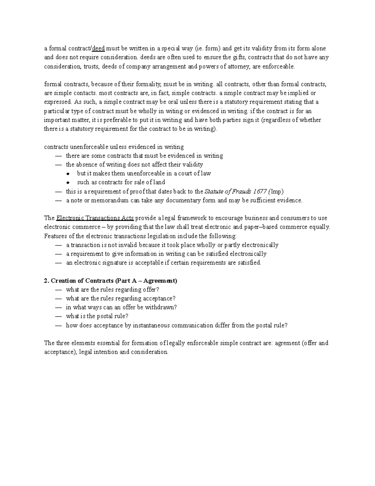 Contract Law (70110) Lecture Notes: Validity, Formation, and ...