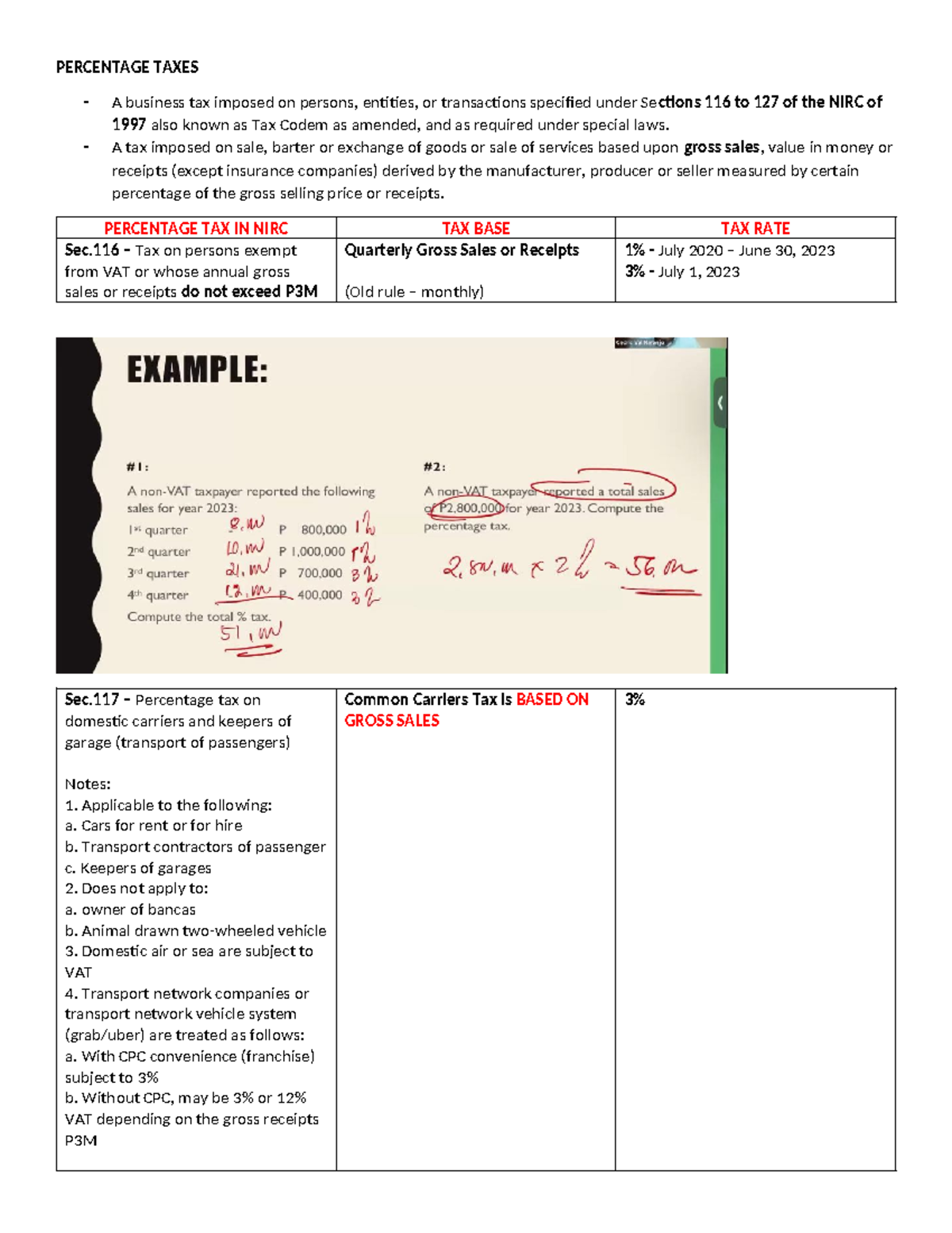 Percentage Taxes in NIRC: Overview and Key Provisions - Studocu