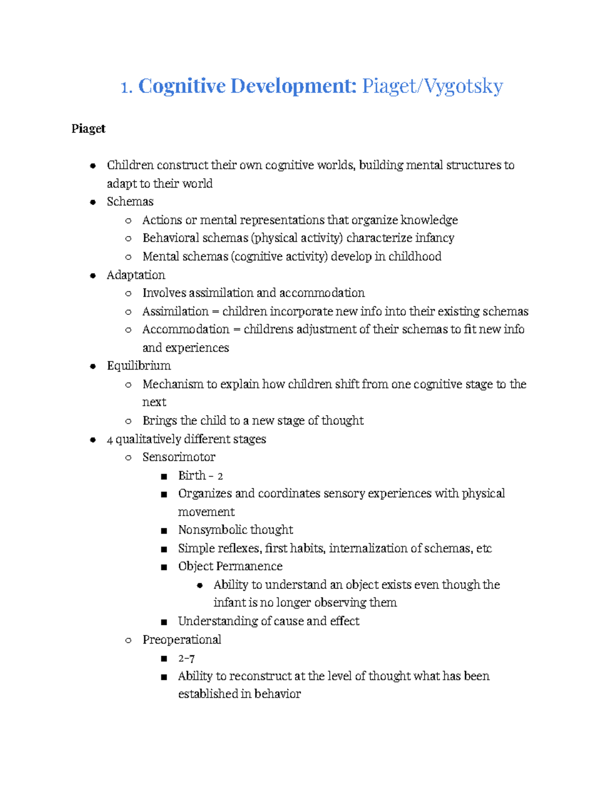 Child Development Exam 2 Study Guide: Cognitive Development Insights ...