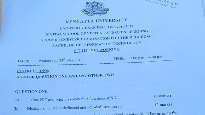 SCO 105: Data Communications Technologies Past Exam Papers - Studocu