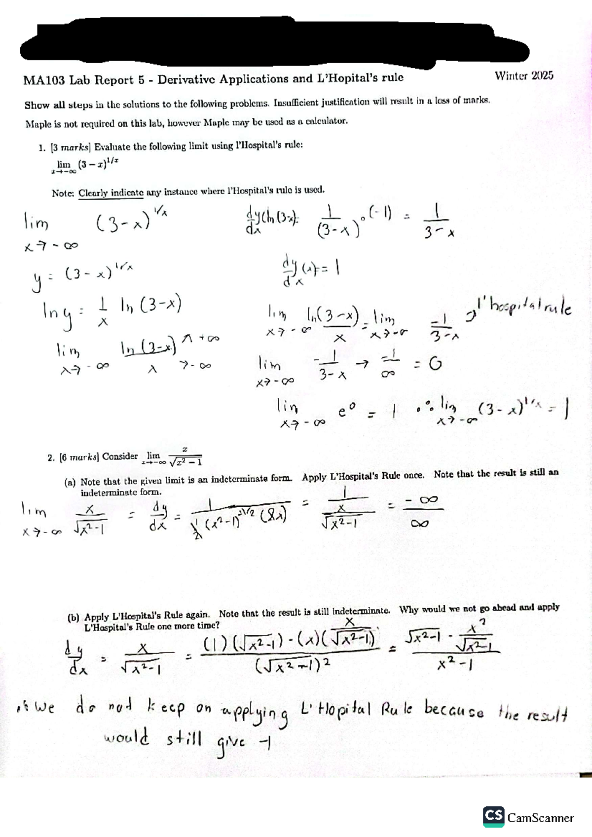 MA103 Winter 2025 Lab Report 5: Applications of Derivative Rules - Studocu