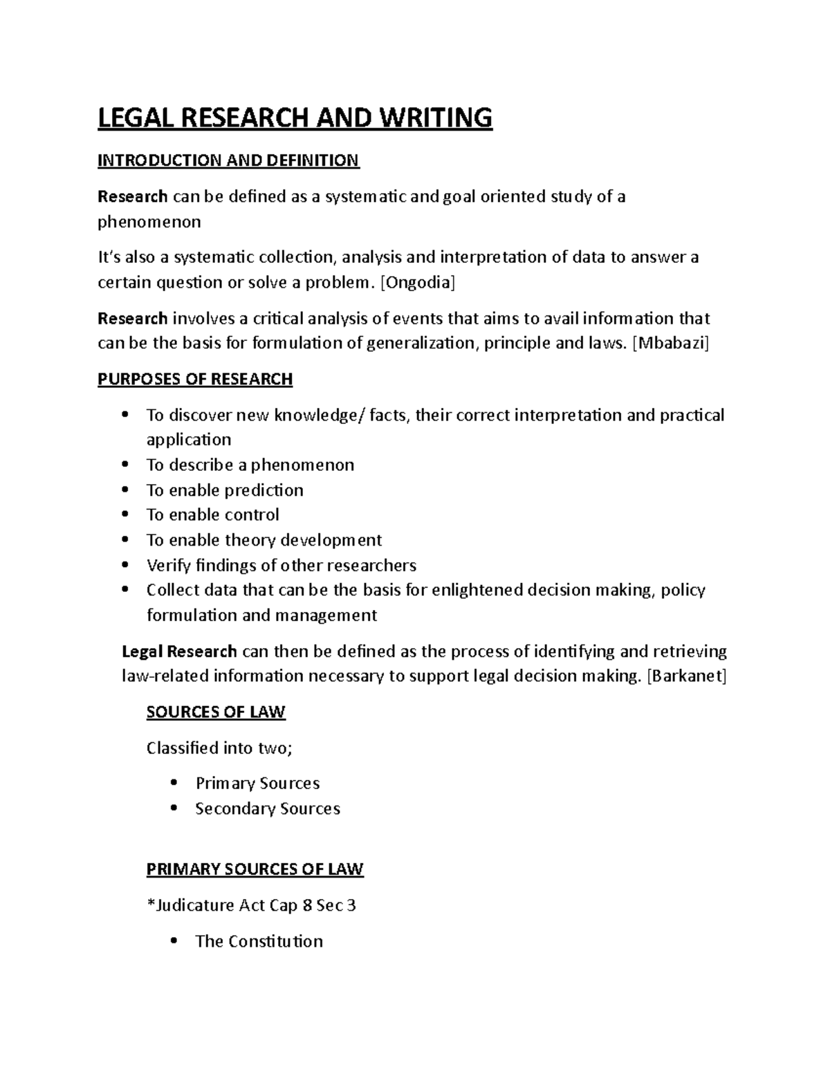 Legal Research & Writing Notes: A Comprehensive Overview - Studocu