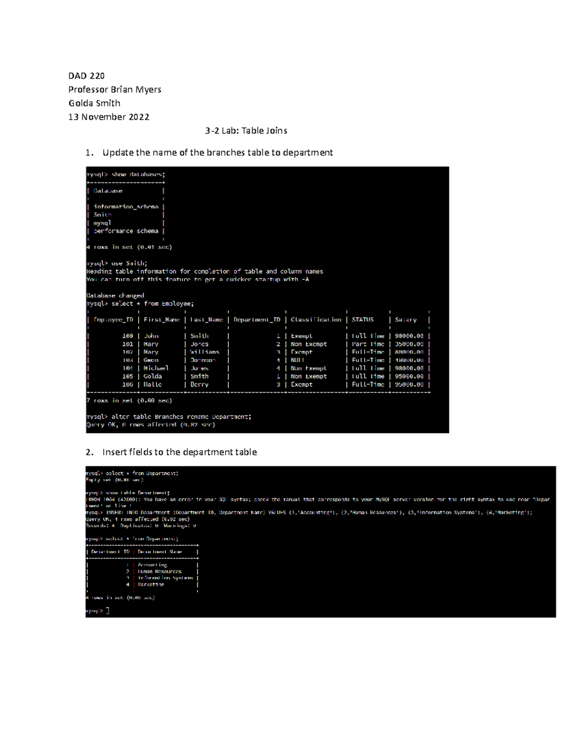 DAD 220 - 3-2 Lab: Understanding Table Joins and Data Extraction - Studocu