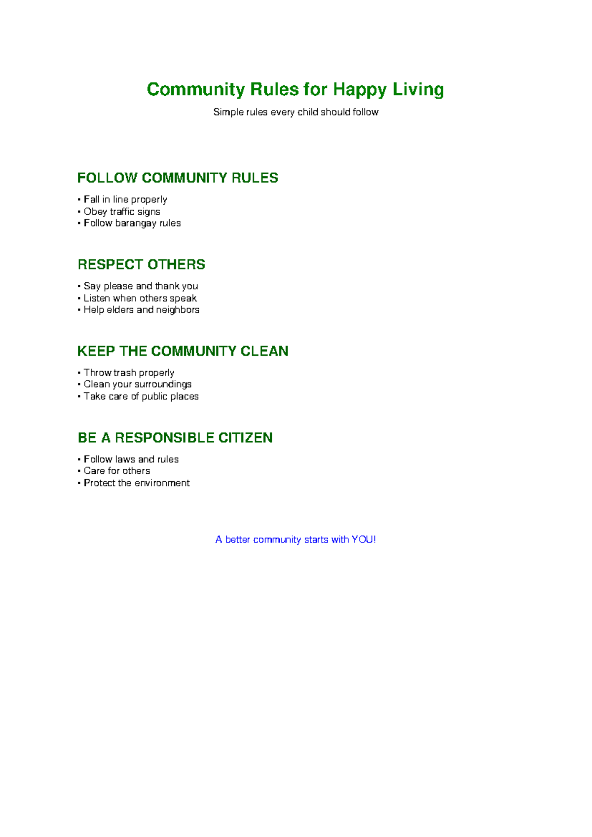 Community Rules Infographic - Community Rules for Happy Living Simple ...