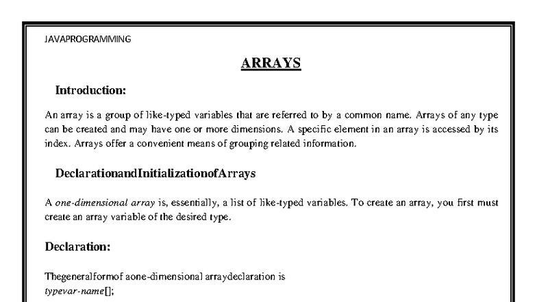 Java Programming Arrays: Introduction to Array Concepts and Operations ...
