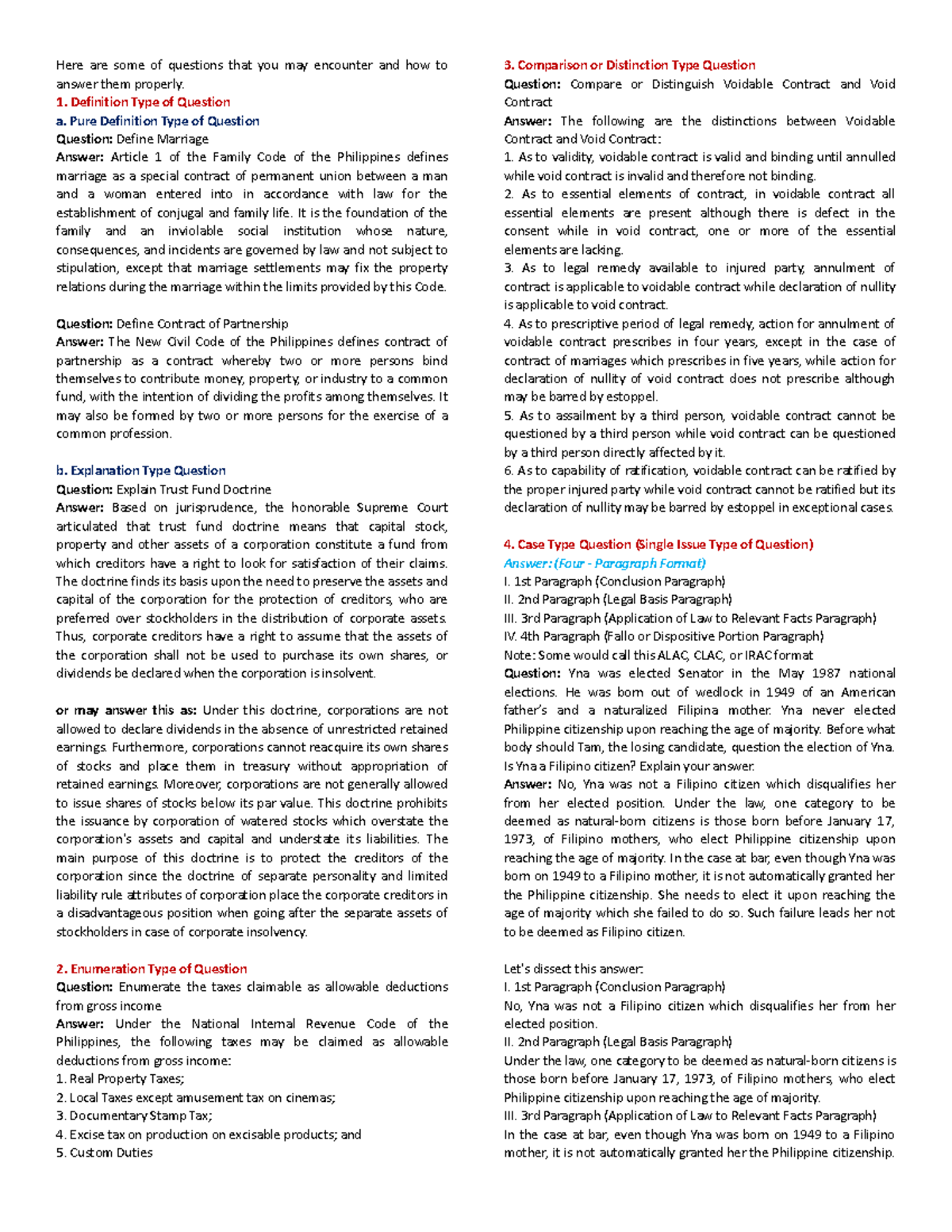 Guidelines for Answering Law Questions: Key Concepts & Legal Frameworks ...