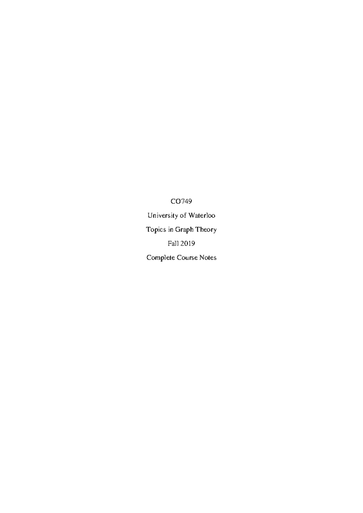 CO749 Complete Course Notes on Topics in Graph Theory - Studocu