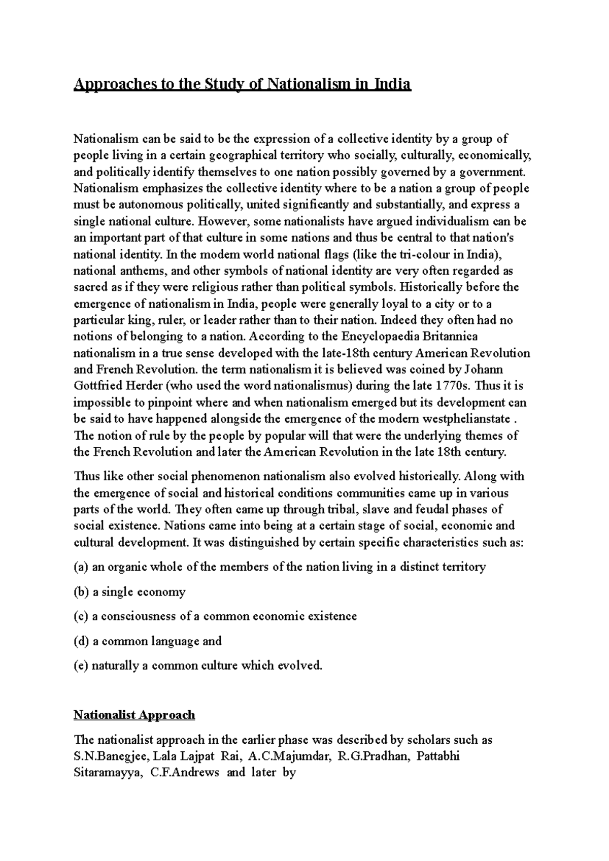 Approaches to Nationalism in India: Historical Perspectives and ...