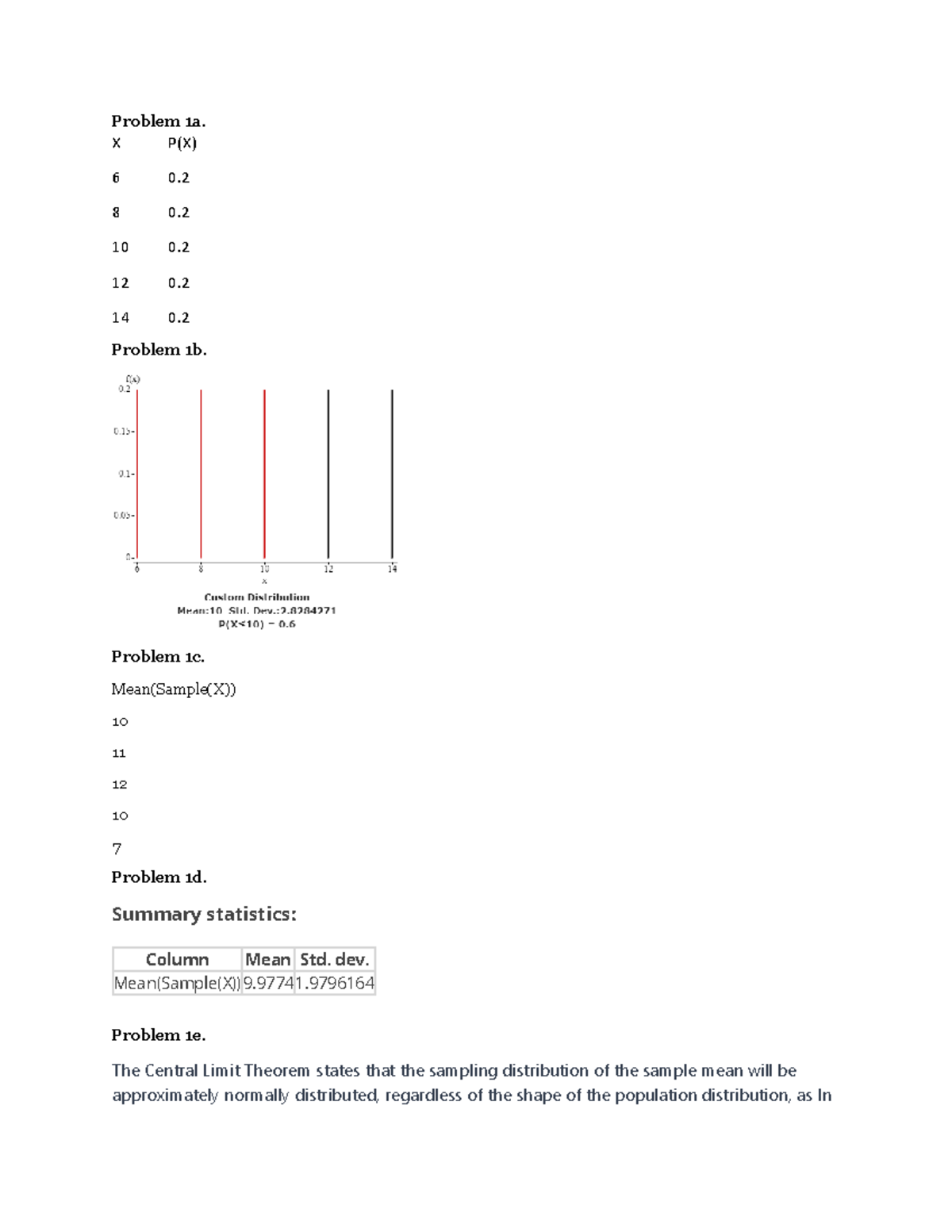 Assignment 4B: Computer Component - Problem 1a. X P(X) 6 0. 8 0. 10 0. 12 0. 14 0. Problem 1b ...