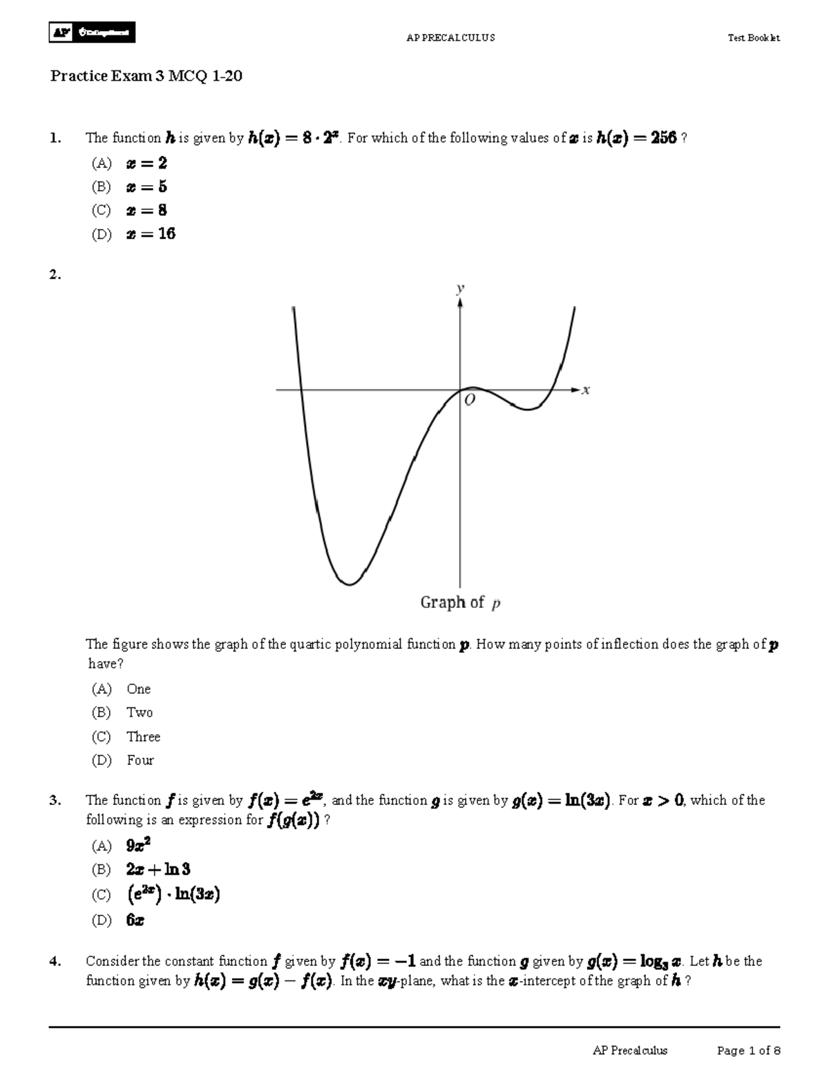 AP PRECALCULUS Practice Exam 3 MCQ Questions and Solutions - Studocu