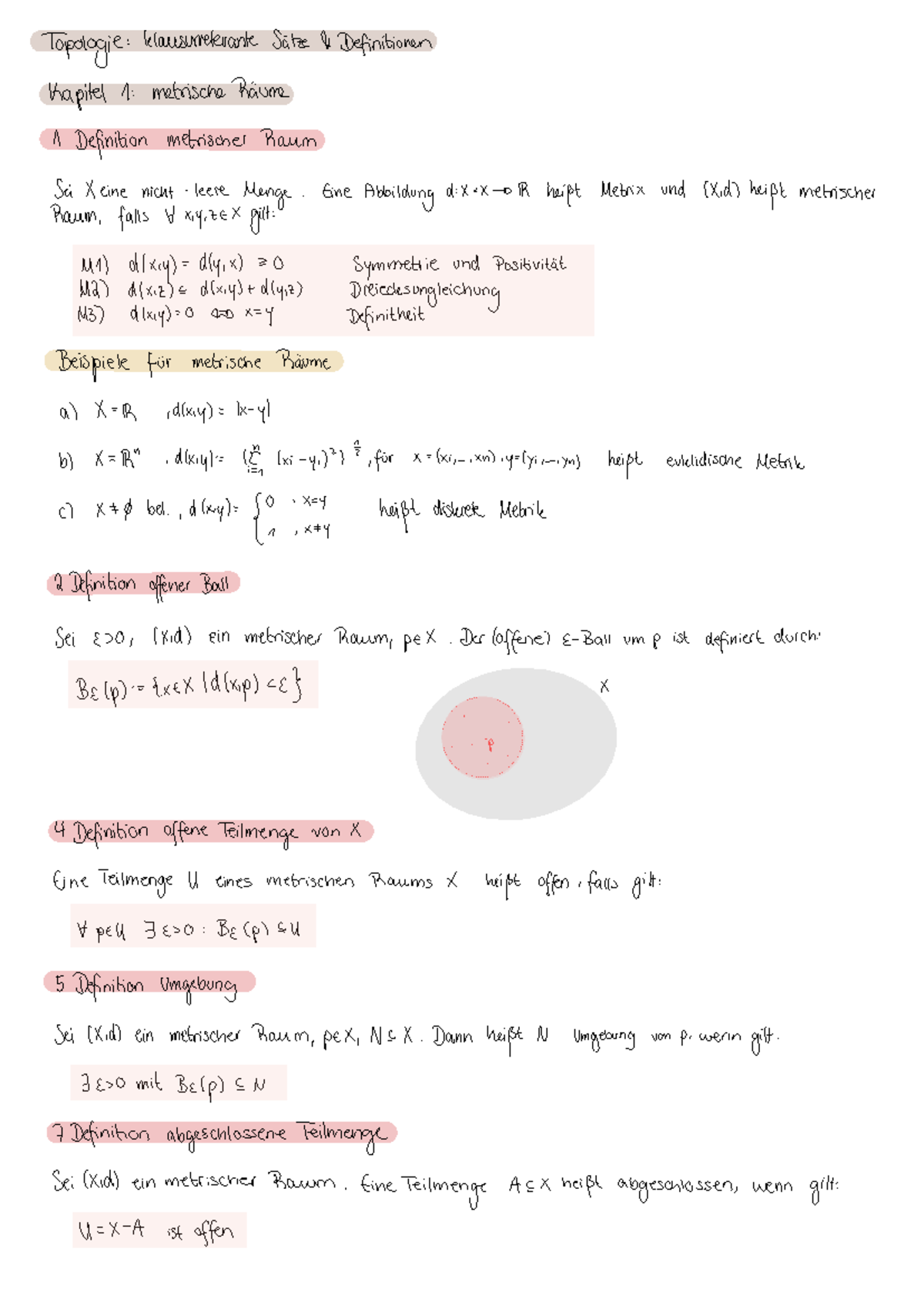 Wichtige Definitionen und Sätze zur Topologie: Kapitel 1 bis 9 - Studocu