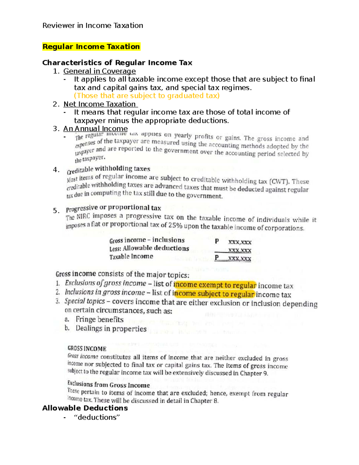 Reviewer - notes - Regular Income Taxation Characteristics of Regular ...