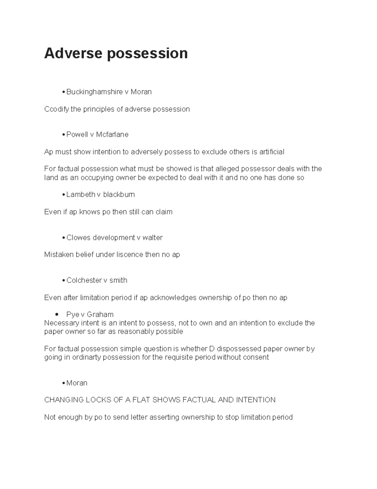 Adverse Possession Case List: Key Principles & Cases Analysis - Studocu