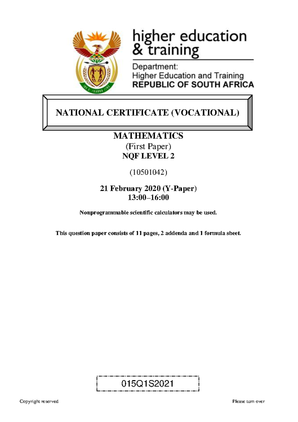 NCV2 Mathematics February 2020 Paper 1 Exam Review - Studocu