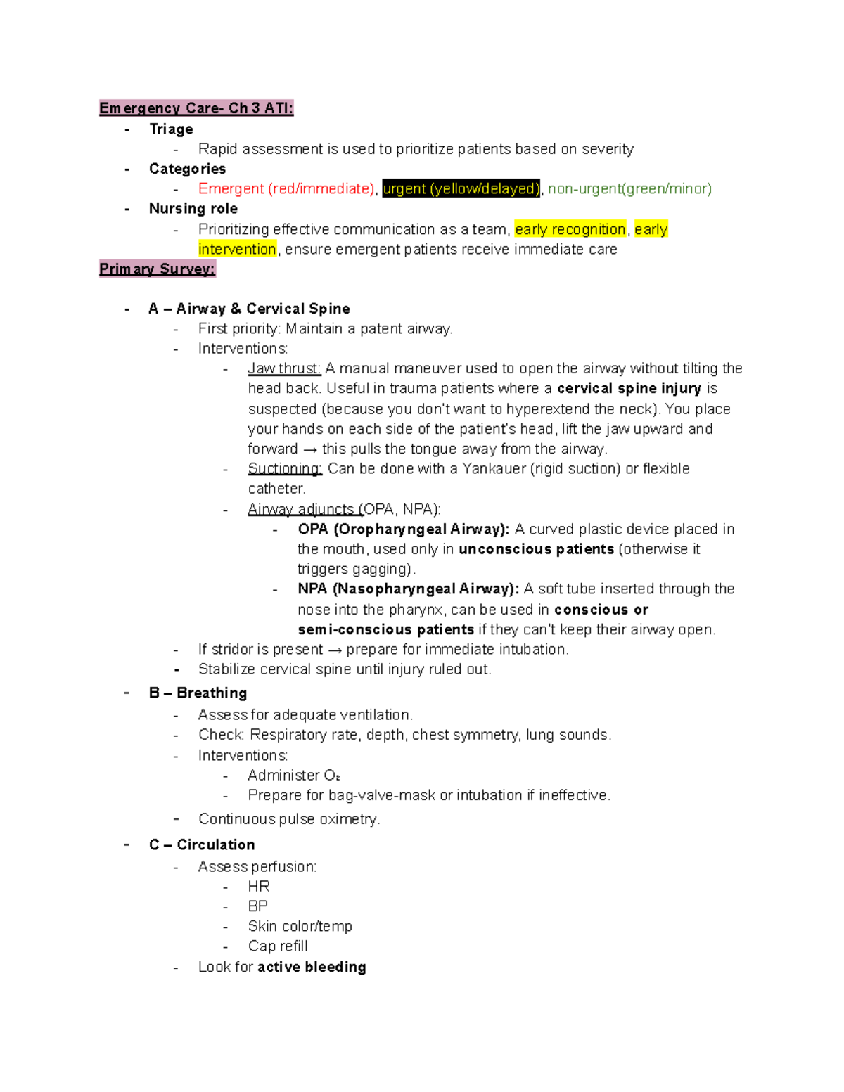 Emergency Nursing Ch 3 ATI: Triage and Patient Assessment Notes - Studocu