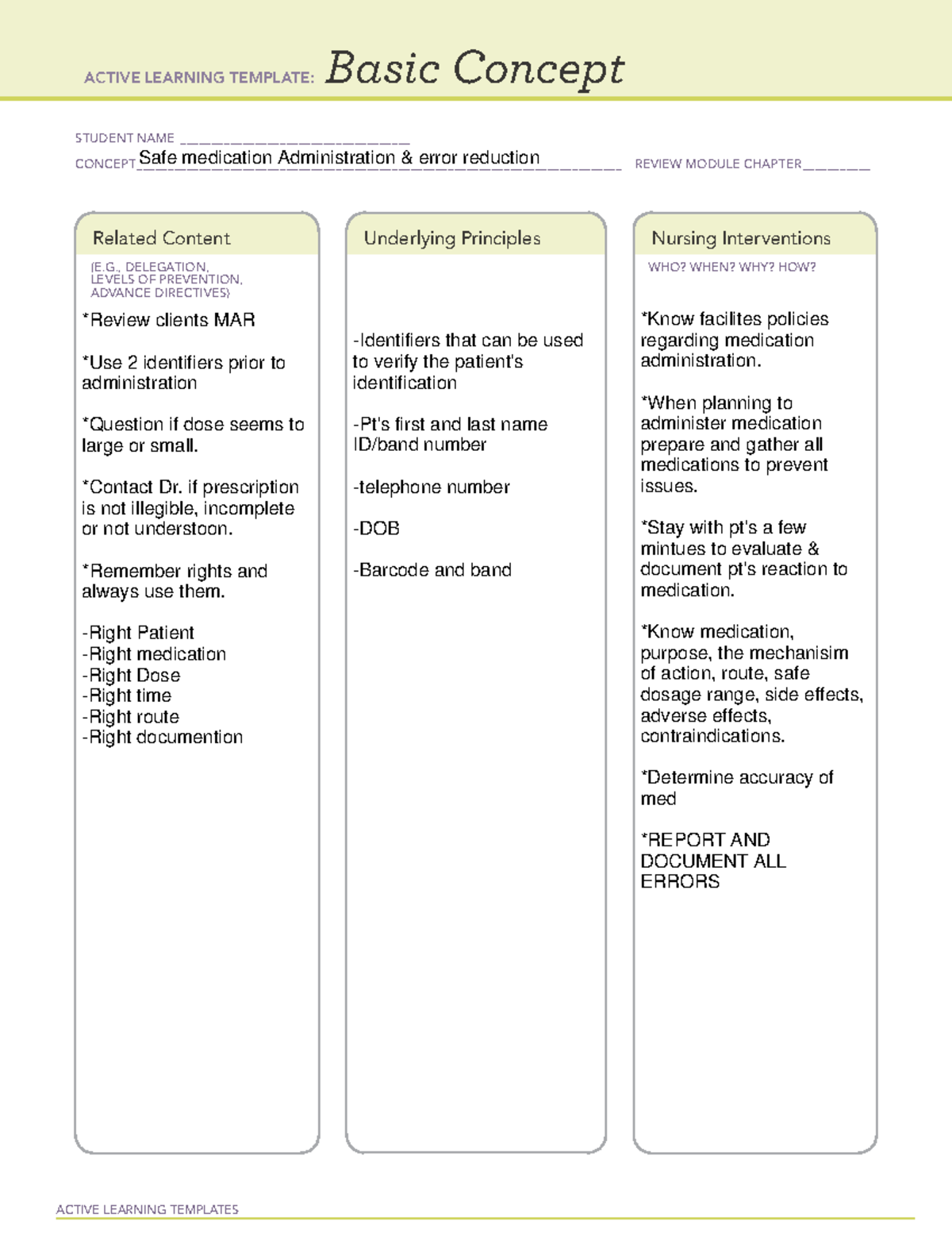 Basic Concept Template for Safe Med Admin: Error Reduction Techniques ...