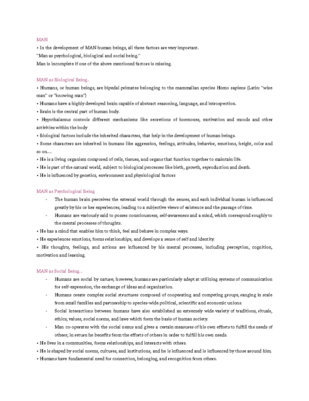 MAN 101: Understanding Human Development - Biological, Psychological ...