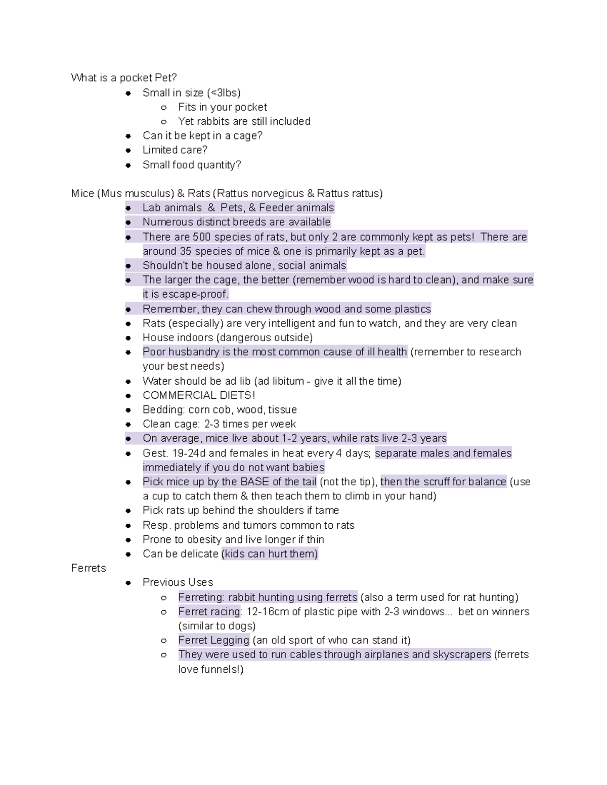 ANS105 Lecture Notes: Care & Management of Pocket Pets - Studocu