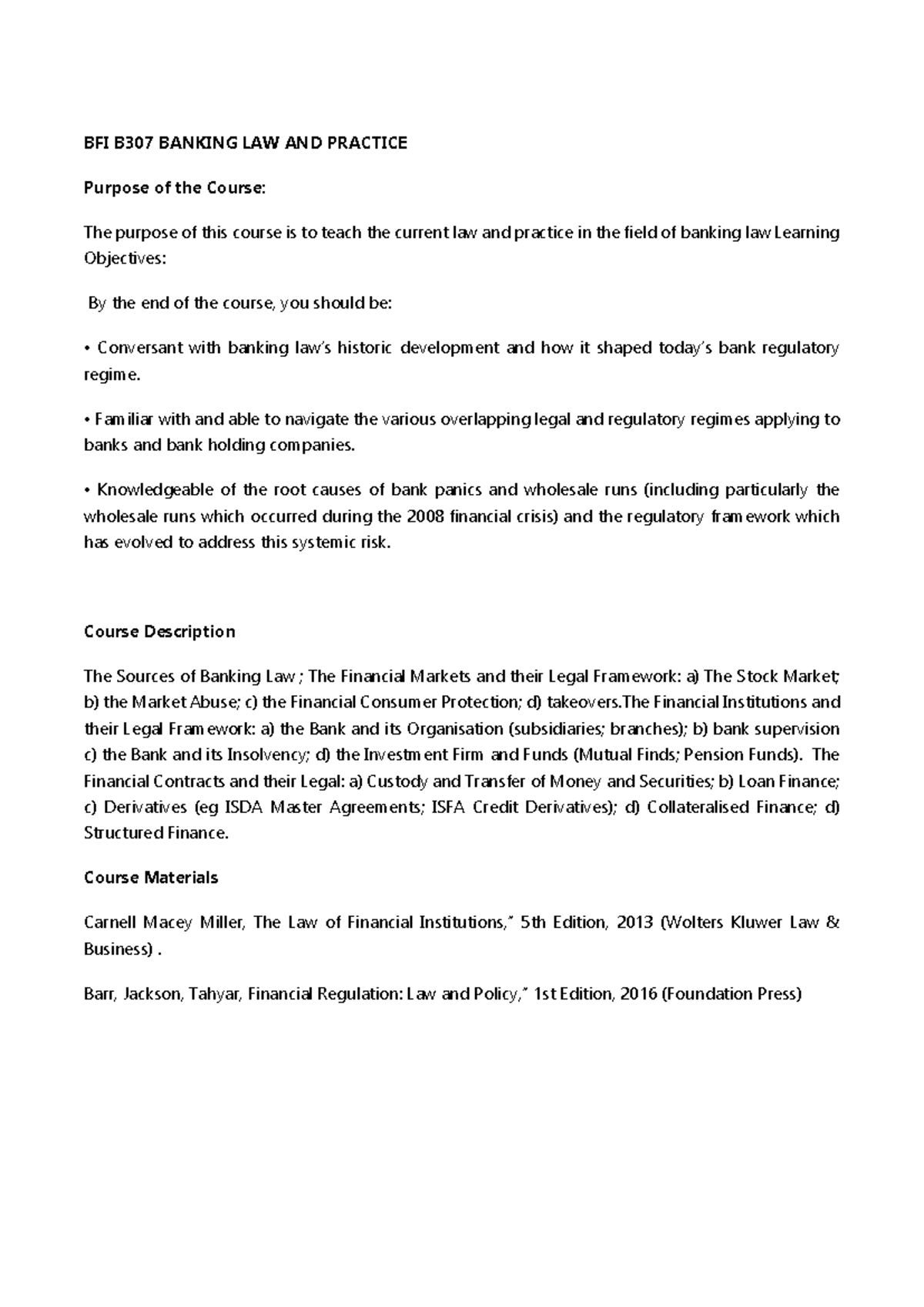BFI B307 Banking Law and Practice: Comprehensive Course Notes - Studocu