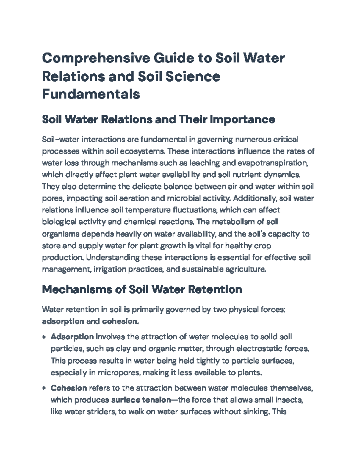 Soil Science 101: Comprehensive Guide to Soil Water Relations - Studocu