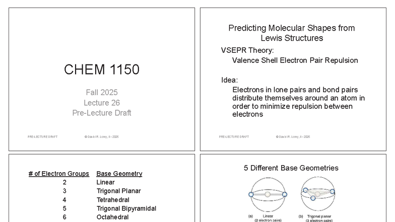 Predicting Molecular Shapes: VSEPR Theory & Geometry CHEM 1150 Fall ...