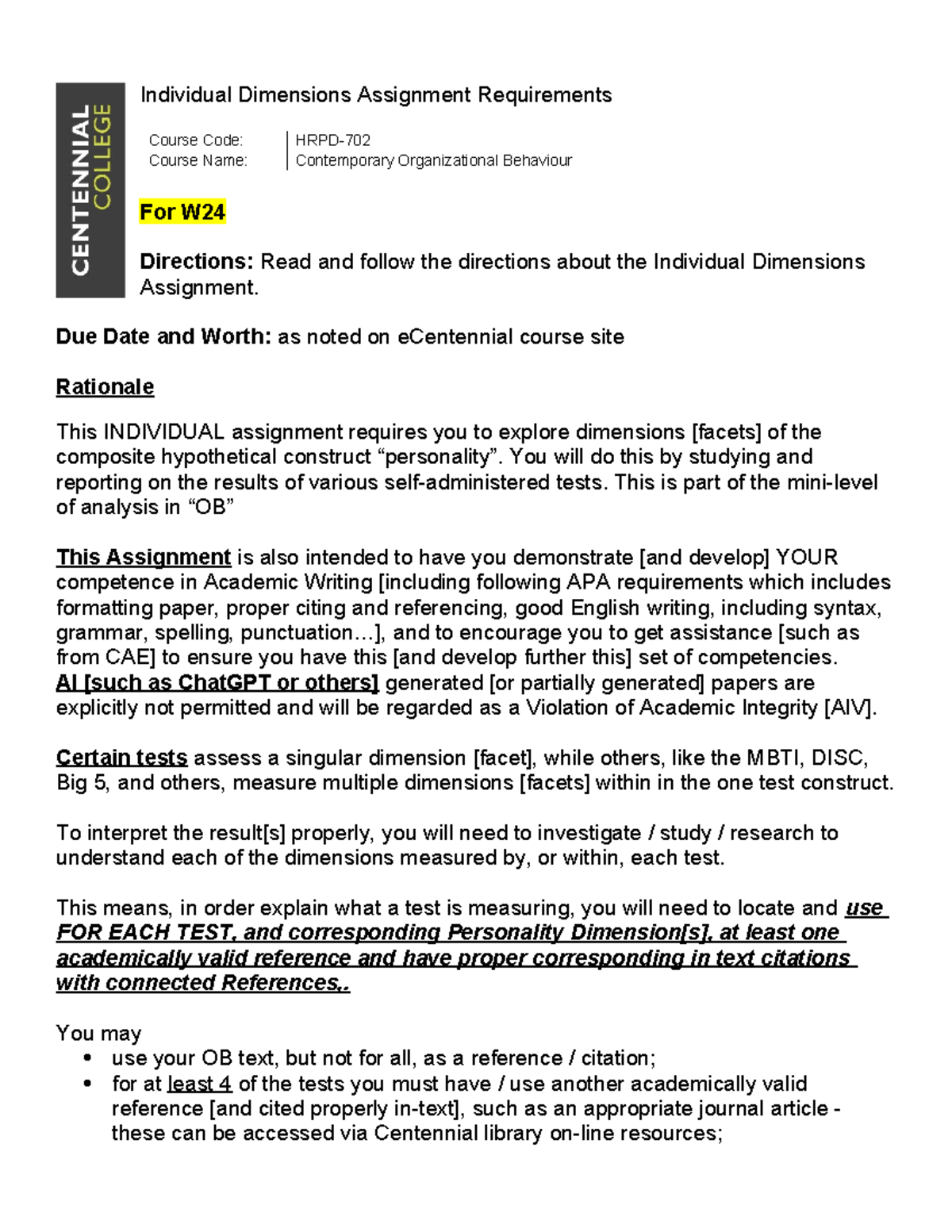 HRPD-702-Individual Dimensions Assignment Reqts W 24 - Individual Dimensions Assignment ...