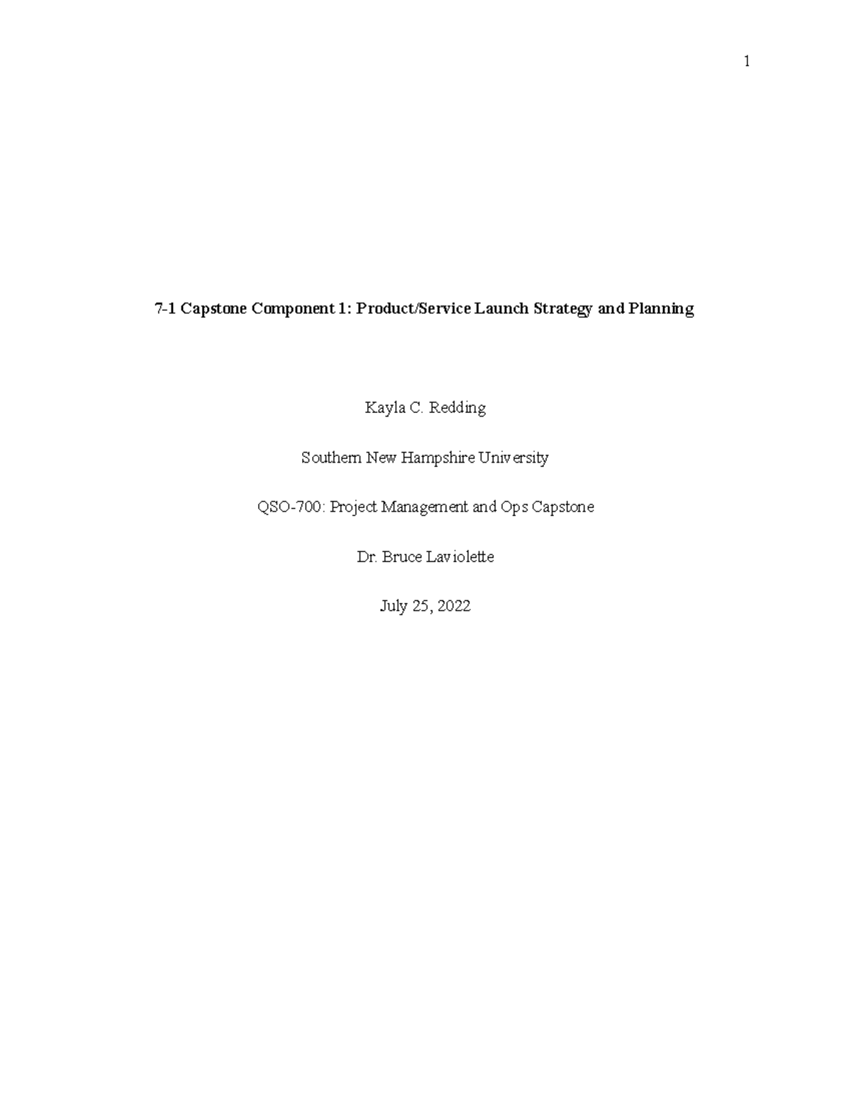 QSO-700: Capstone Component 1 - Product/Service Launch Strategy - Studocu