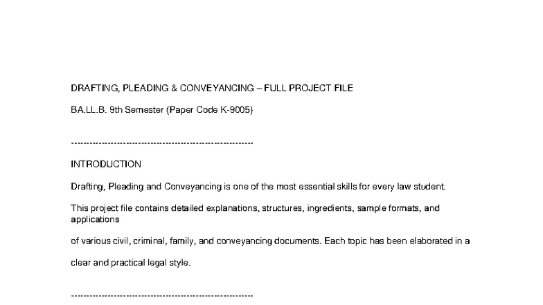 Drafting, Pleading & Conveyancing Project File BA.LL.B. 9th Sem - Studocu