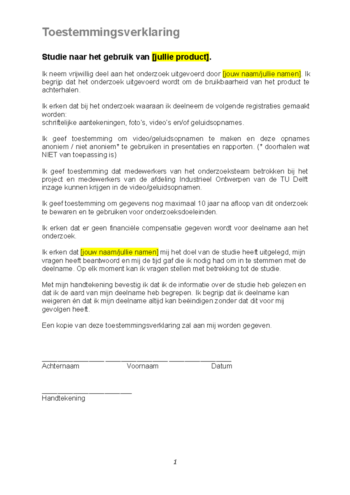 Voorbeeldtoestemmingsverklaring in nederlands - Toestemmingsverklaring ...