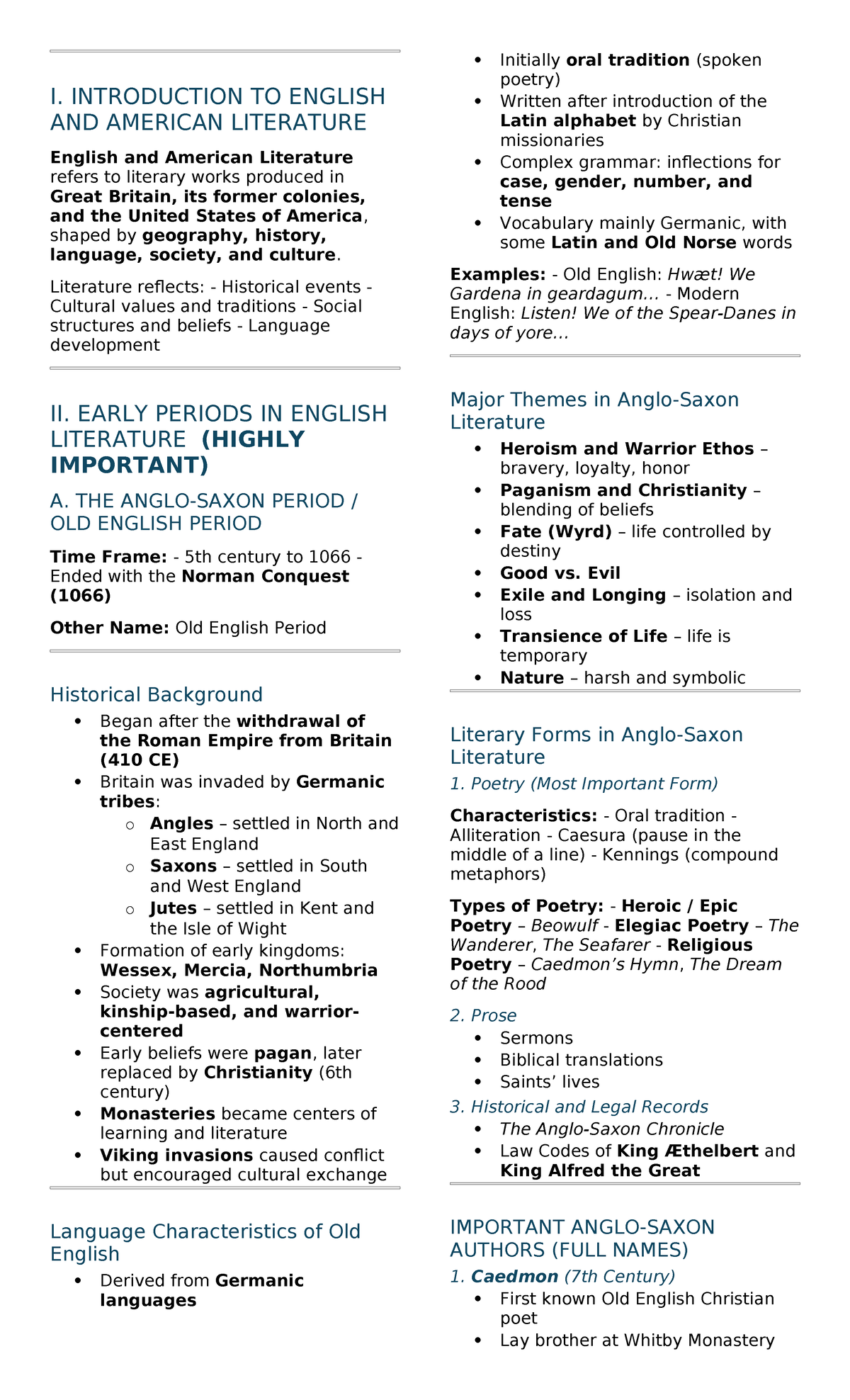 Comprehensive Review of English & American Lit: Early Periods & Genres ...