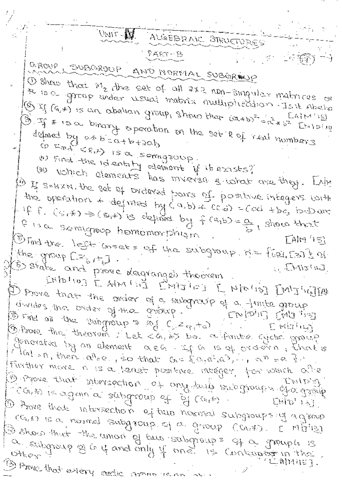Unit 4 - Algebraic Structures: Groups, Subgroups, and Normal Subgroups - Studocu
