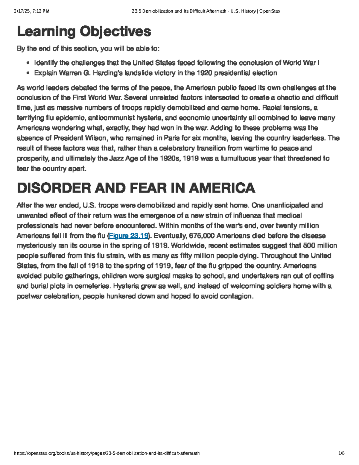 Demobilization Challenges and Aftermath in Post-WWI U.S. - HIST 101 ...